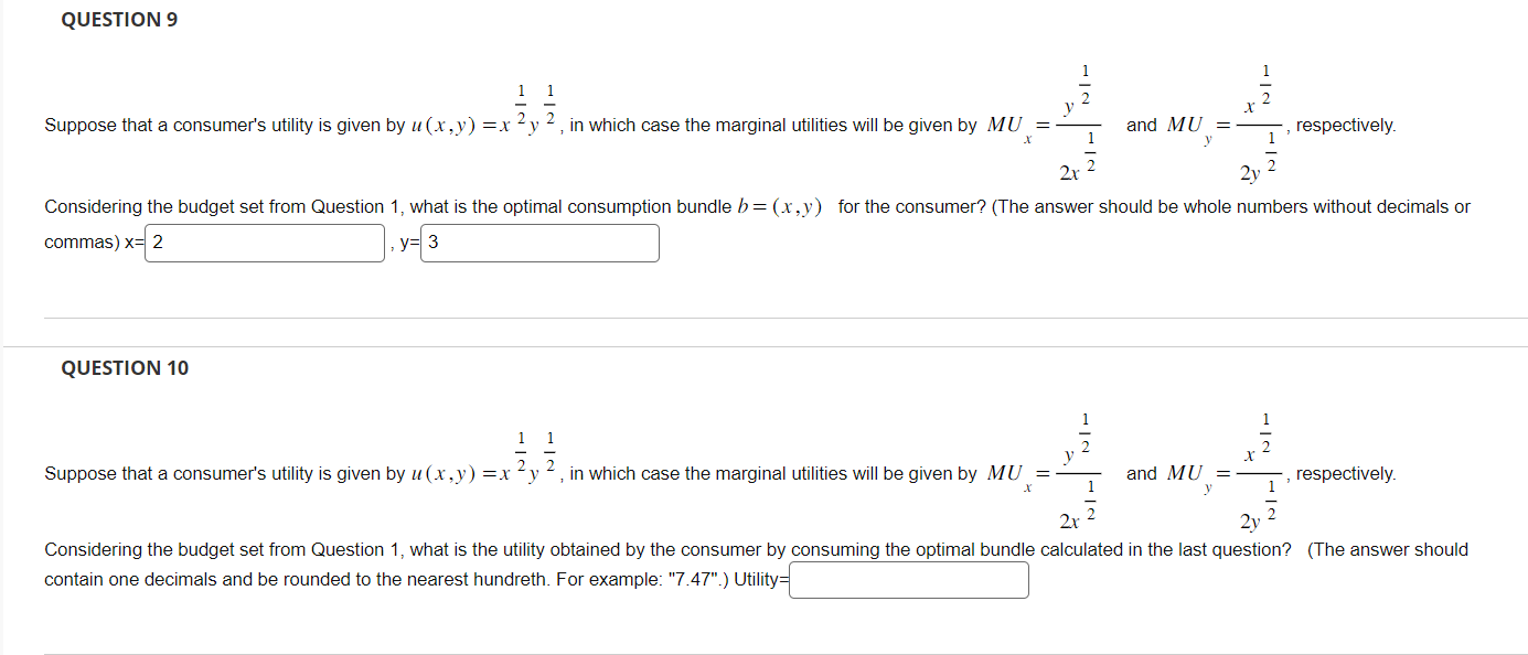 Solved QUESTION 9Suppose that a consumer's utility is given | Chegg.com
