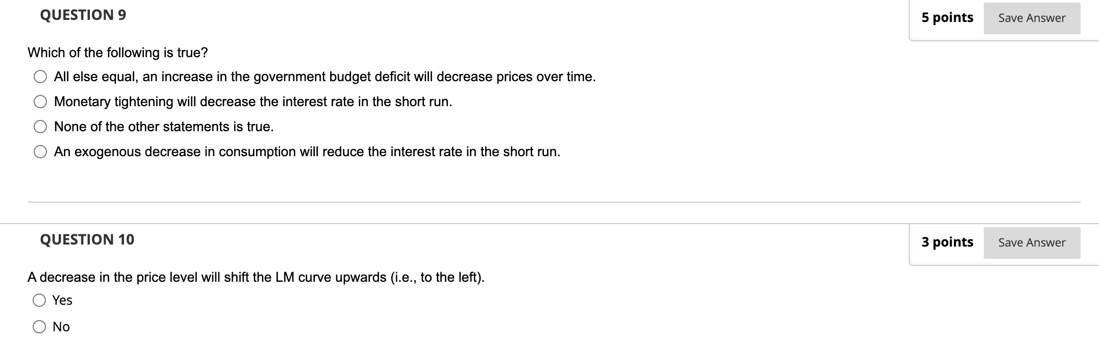 Solved Which of the following is true? An exogenous decrease | Chegg.com