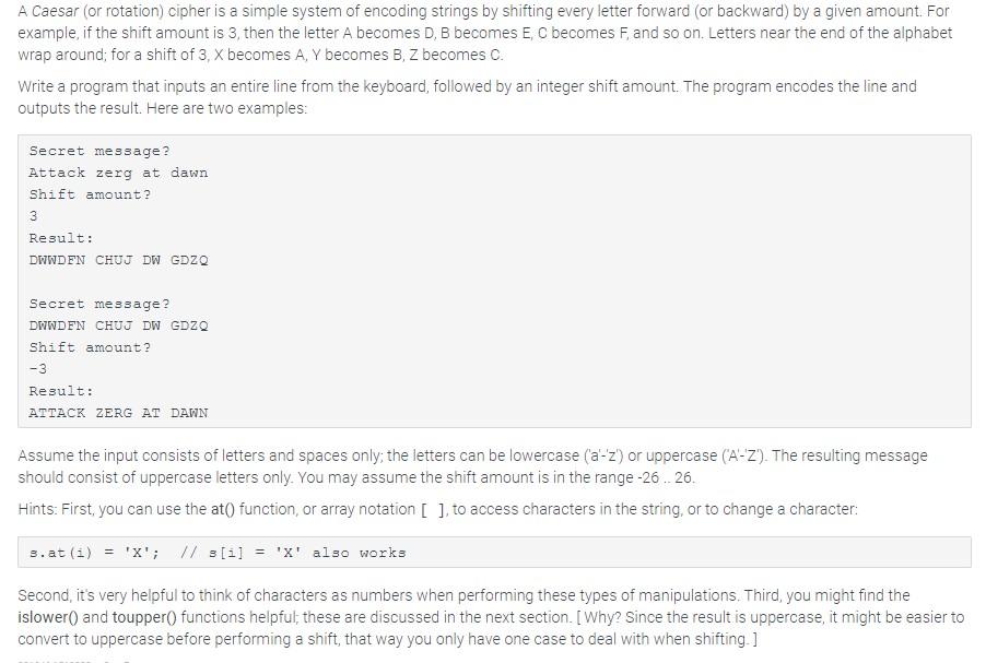Solved A Caesar (or rotation) cipher is a simple system of | Chegg.com