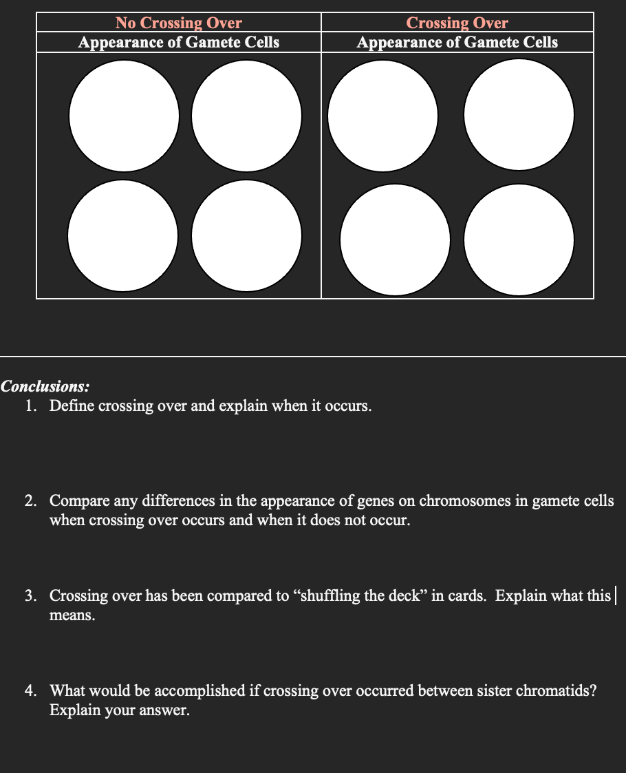 Solved Conclusions: 1. Define crossing over and explain | Chegg.com