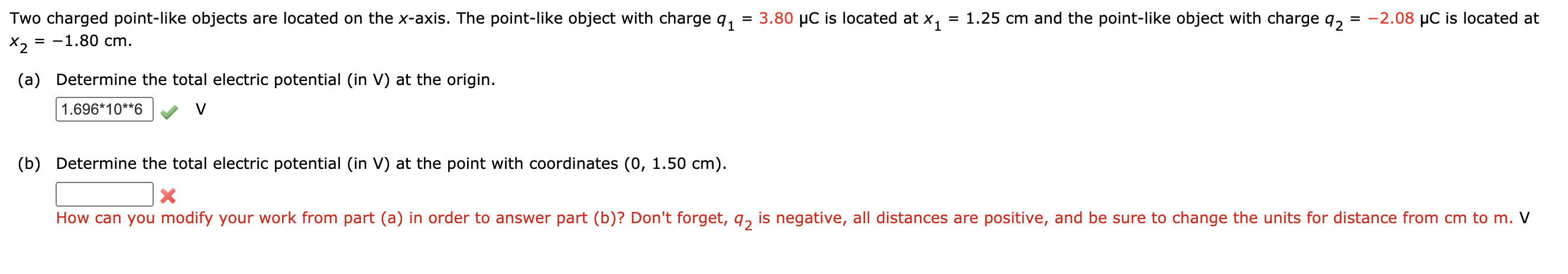 Solved Two charged point-like objects are located on the | Chegg.com