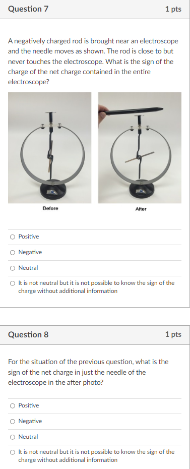 Solved Question 7 1 pts A negatively charged rod is brought | Chegg.com