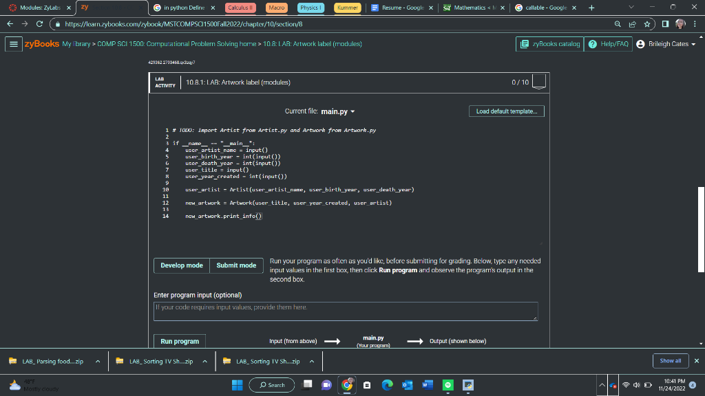 Solved In python. Define the Artist class in Artist.py with | Chegg.com