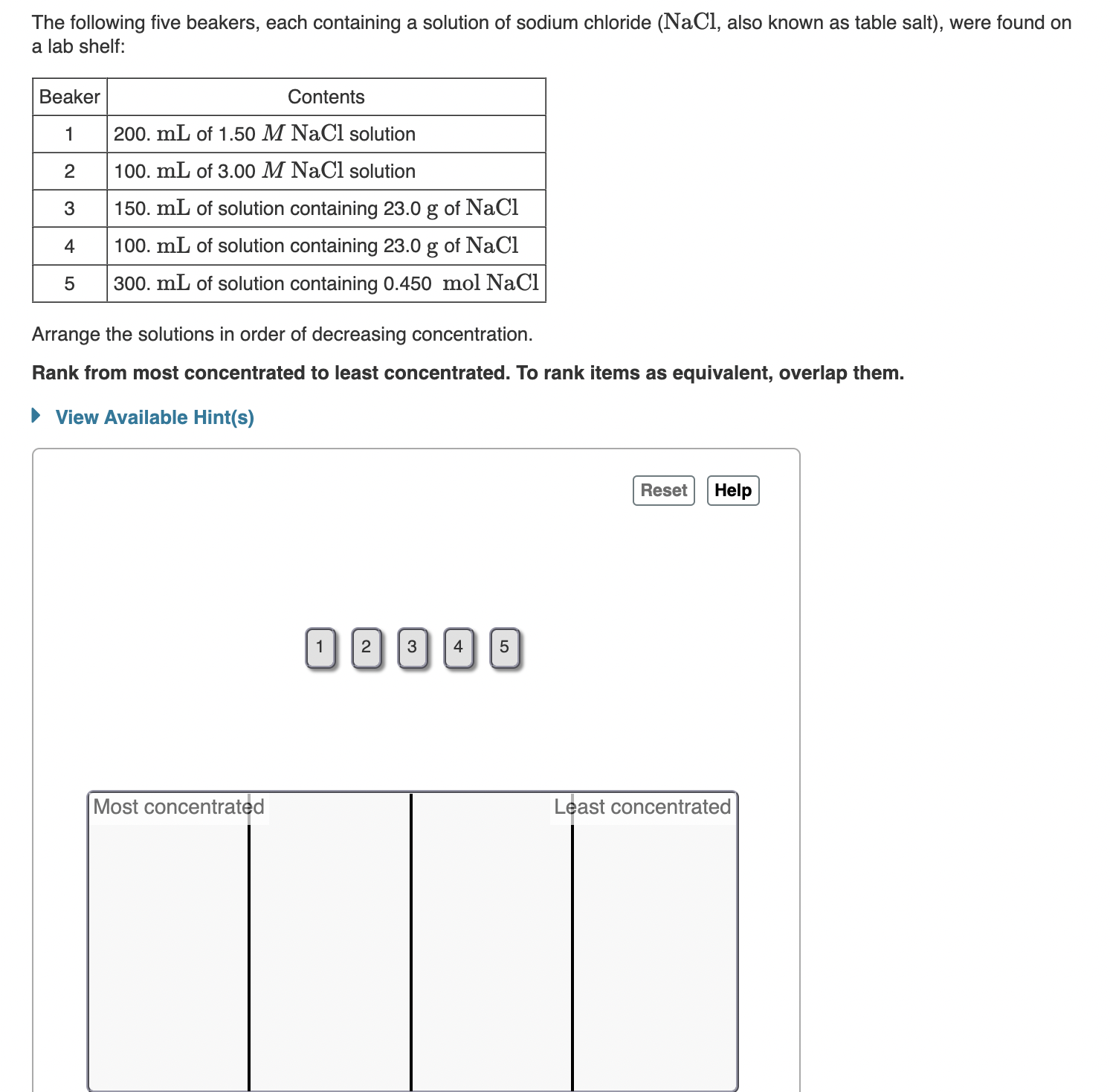 Solved The following five beakers, each containing a | Chegg.com