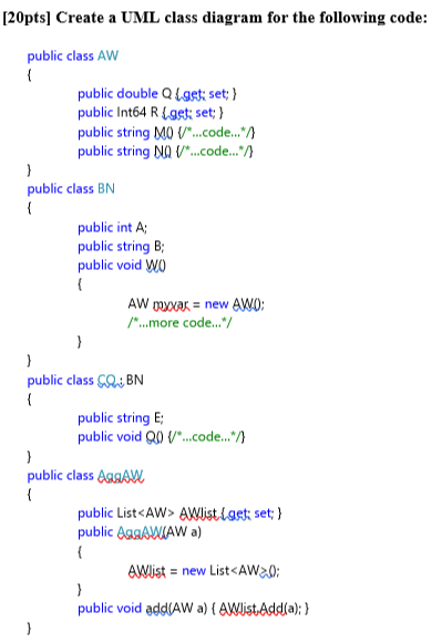 Solved [20pts] Create a UML class diagram for the following | Chegg.com