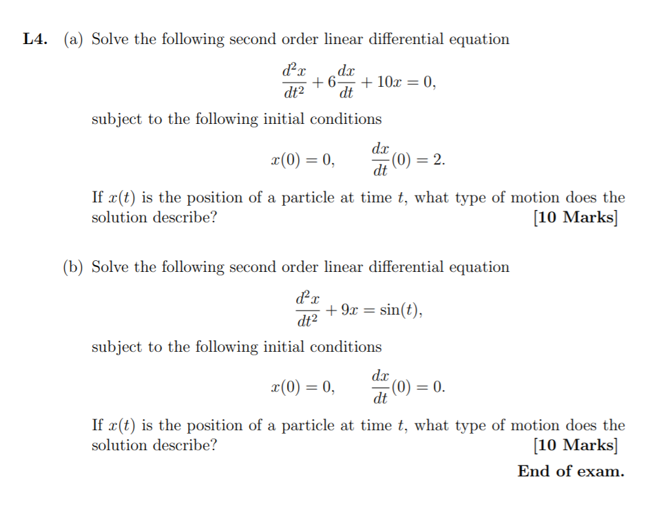 Solved L4. (a) Solve the following second order linear | Chegg.com