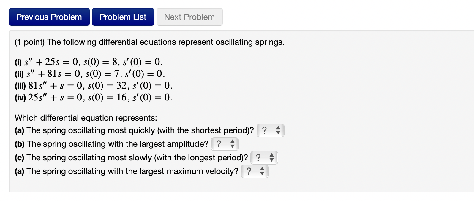 Solved Previous Problem Problem List Next Problem (1 point) | Chegg.com