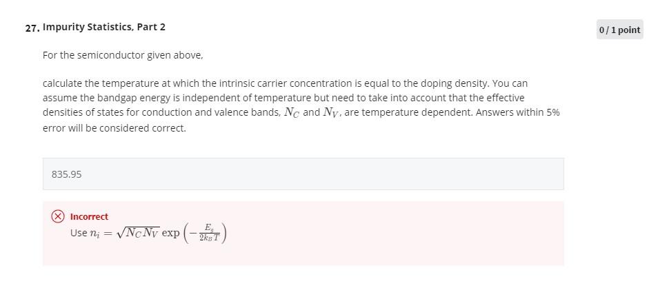 Solved 27. Question 27 Impurity Statistics, Part 2 For the | Chegg.com