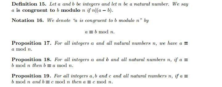Solved Definition 15. Let a and b be integers and let n be a | Chegg.com