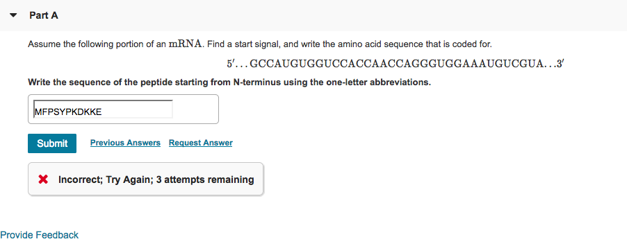 Solved Part A Assume the following portion of an mRNA. | Chegg.com
