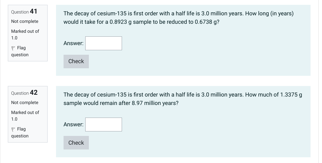 Solved Question 41 The decay of cesium-135 is first order | Chegg.com