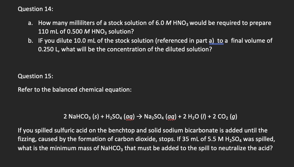 Solved Question 14: a. How many milliliters of a stock | Chegg.com