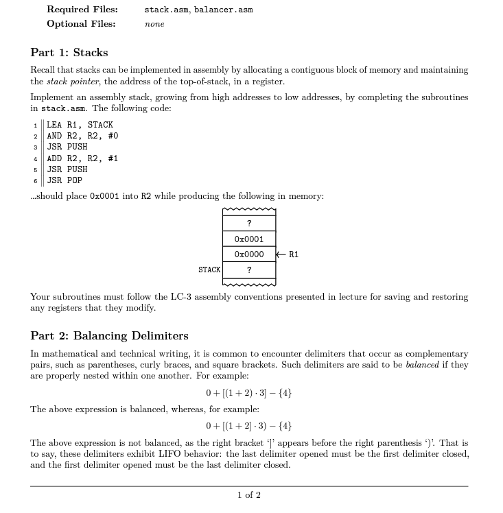 Solved stack.asm, balancer.asm Required Files: Optional | Chegg.com