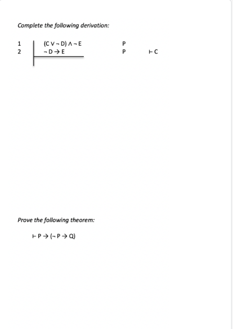 Solved Complete the following derivation: 1 2 (CV-D) A-E -DE | Chegg.com