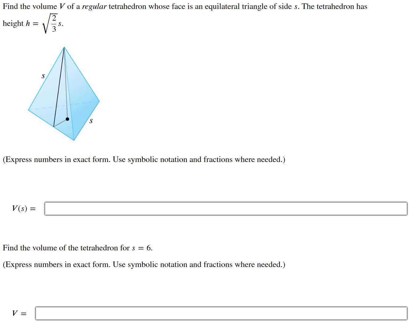 Solved Find the volume V ﻿of a regular tetrahedron whose | Chegg.com