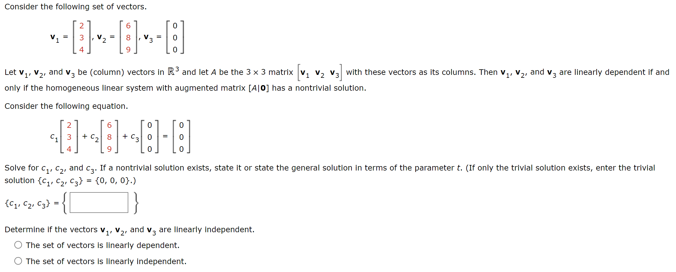 Solved Consider the following set of vectors. | Chegg.com
