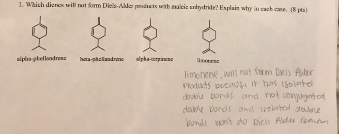 Solved 1. Which dienes will not form Diels-Alder products | Chegg.com