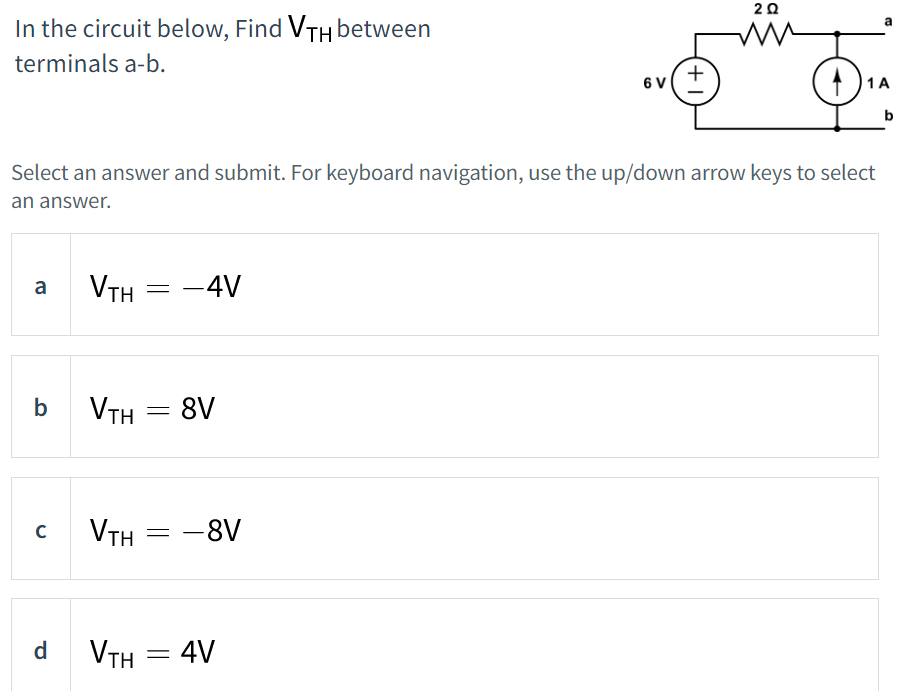 Solved In the circuit below, Find VTH between terminals a-b. | Chegg.com