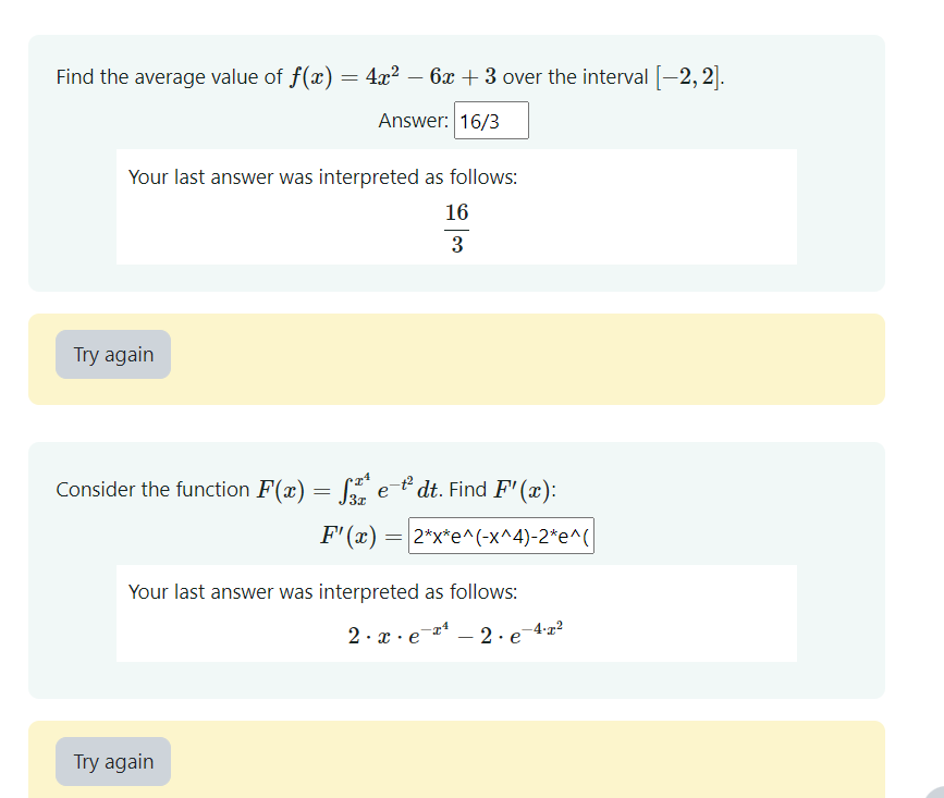 Solved Find the average value of f(x)=4x2−6x+3 over the | Chegg.com
