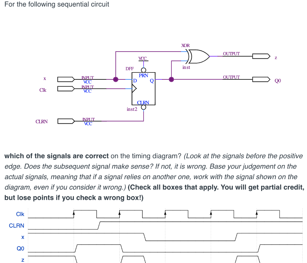 Solved For the following sequential circuit XOR VOC DFF in | Chegg.com