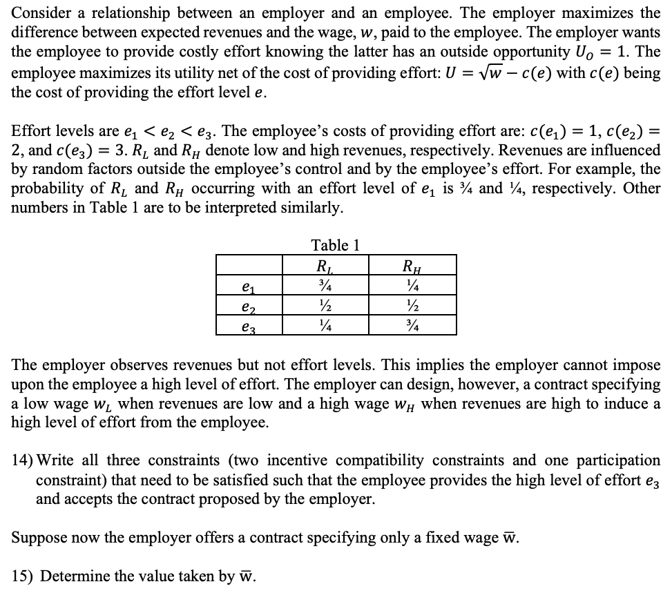 Consider a relationship between an employer and an | Chegg.com