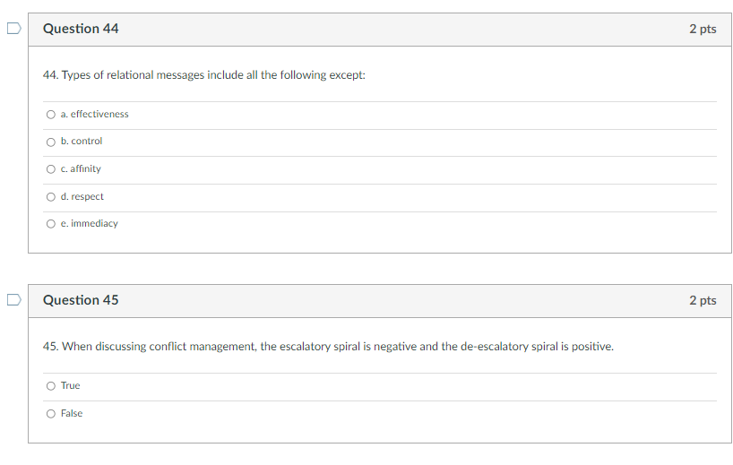 Solved D Question 44 2 pts 44. Types of relational messages | Chegg.com