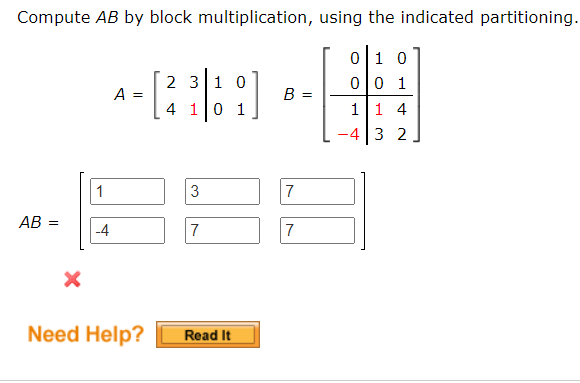 Solved Compute AB by block multiplication, using the | Chegg.com