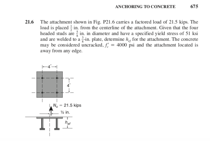 ANCHORING TO CONCRETE 675 21.6 The attachment shown | Chegg.com