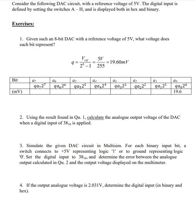 Solved Consider the following DAC circuit, with a reference | Chegg.com