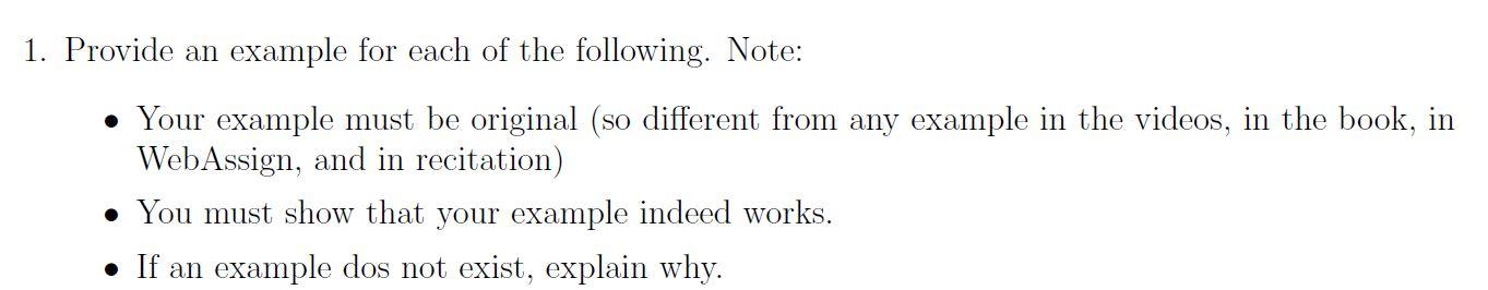 Solved 1. Provide an example for each of the following. | Chegg.com