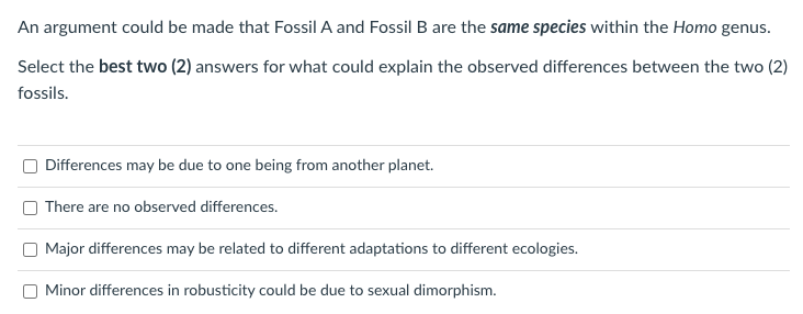 Solved A B Looking at the differences between Fossil A and | Chegg.com