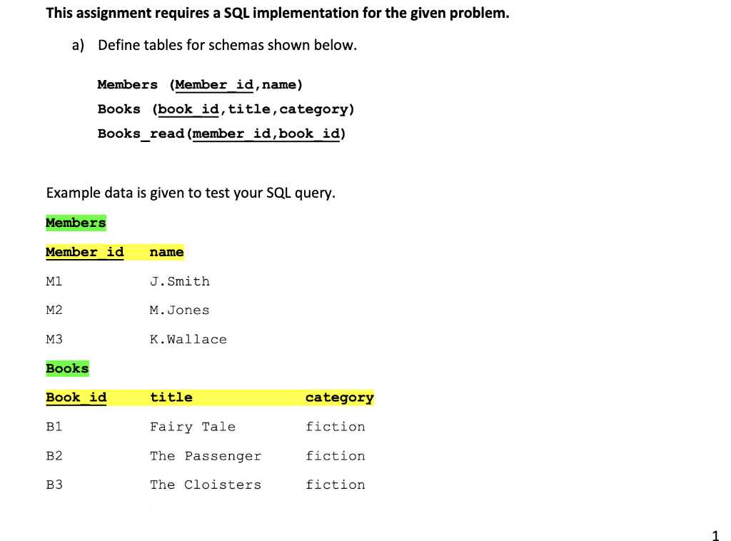 Solved This assignment requires a SQL implementation for the | Chegg.com