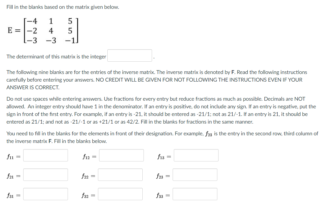 Solved Fill in the blanks based on the matrix given below. | Chegg.com