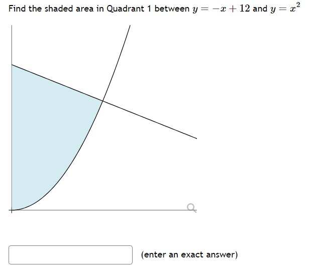 Solved Find the shaded area in Quadrant 1 between y=−x+12 | Chegg.com