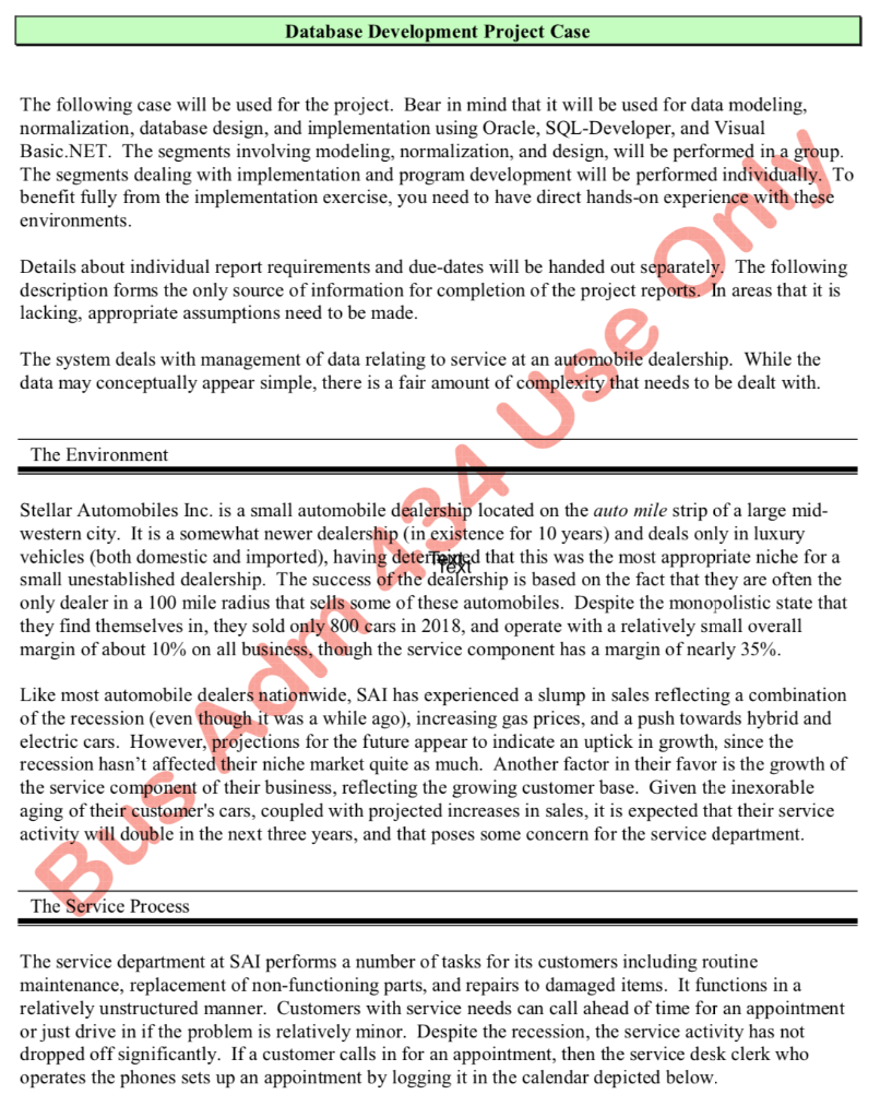 Database Development Project Case The following case | Chegg.com