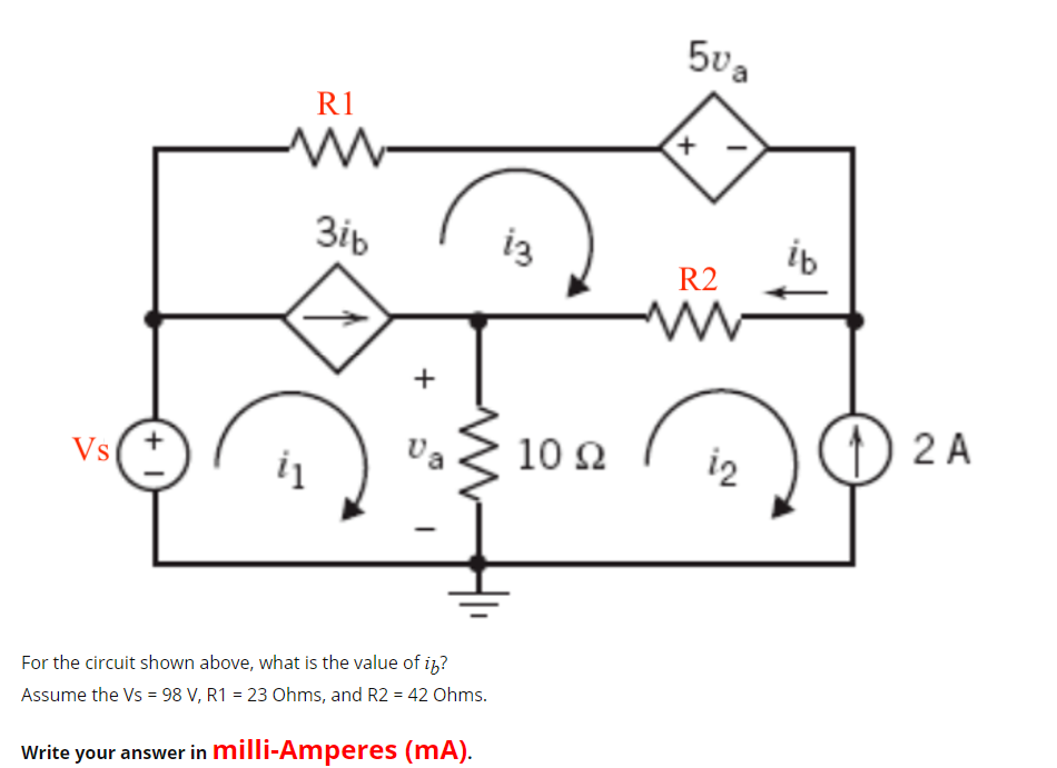 Solved Бva R1 W- + 3ib iz ib R2 w + Vs ii va } 102 i2 2 A | Chegg.com