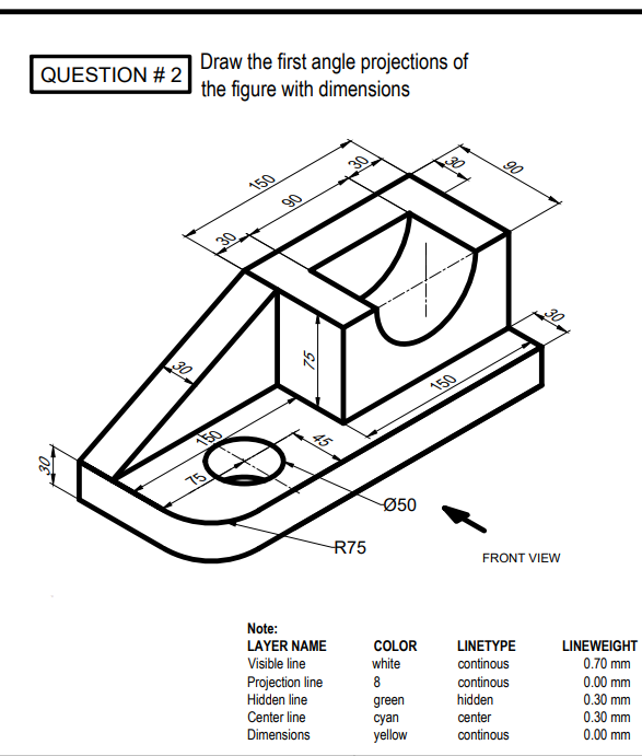 Solved QUESTION #2 Draw the first angle projections of the | Chegg.com
