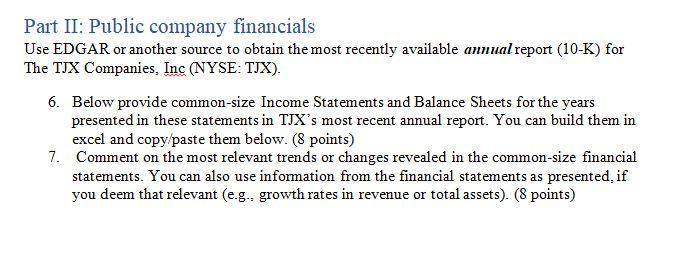 Part II: Public company financials Use EDGAR or | Chegg.com