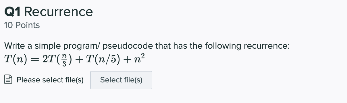 Solved Q1 Recurrence 10 Points Write a simple program/ | Chegg.com