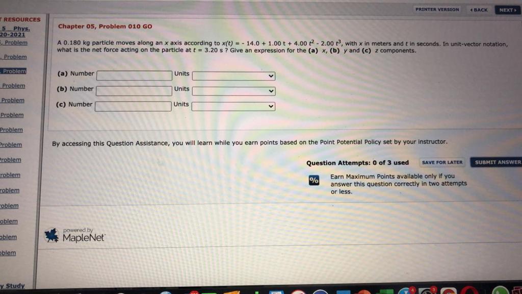 Solved PRINTER VERSION « BACK NEXT Chapter 05, Problem 010 | Chegg.com