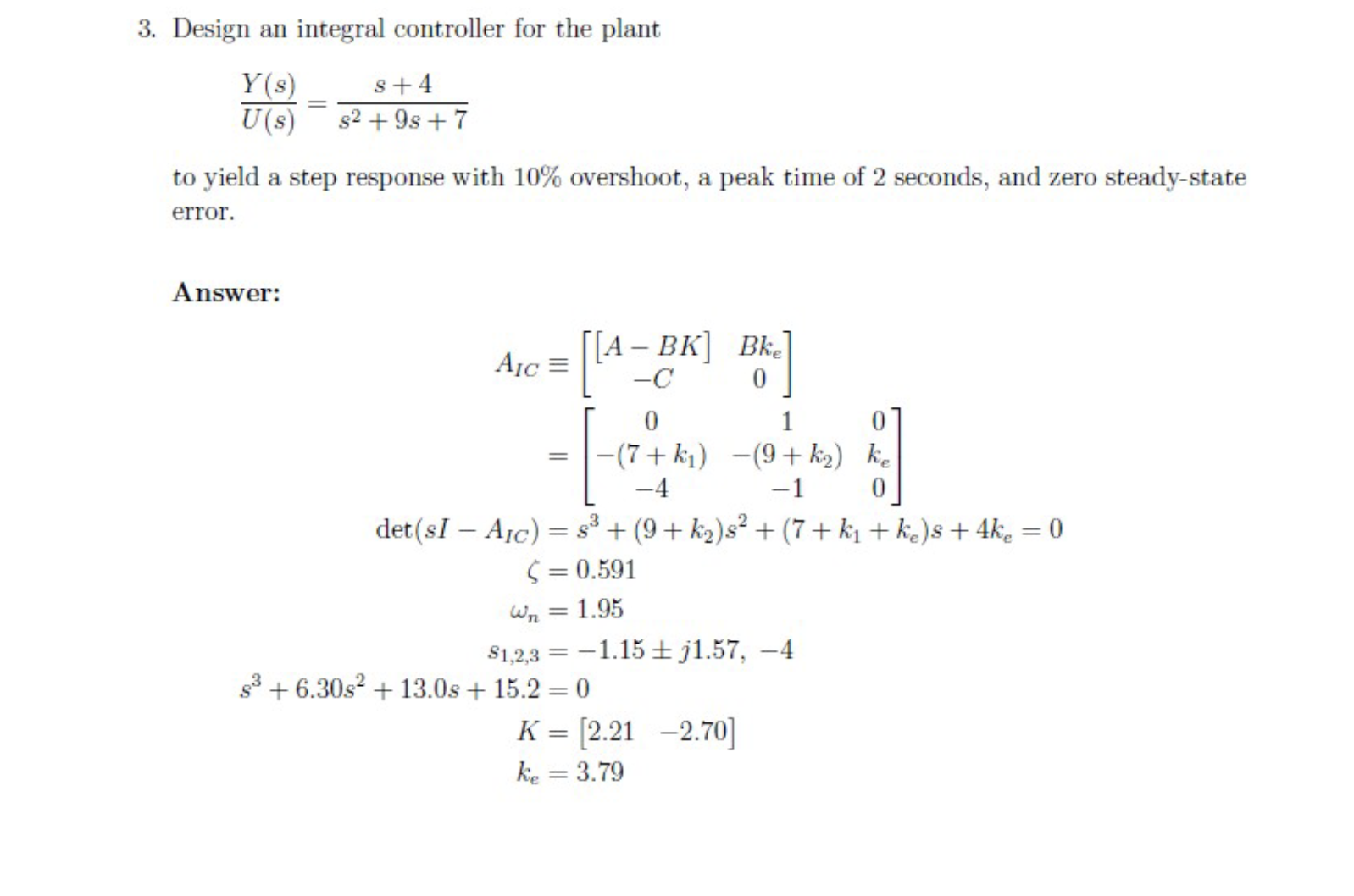 Solved Design an integral controller for the | Chegg.com