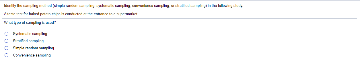 Solved Identify the sampling method (simple random sampling, | Chegg.com