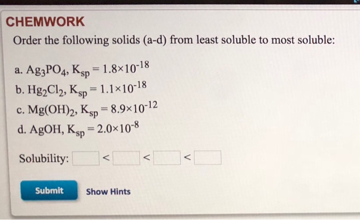 Solved CHEMWORK Order the following solids (a-d) from least | Chegg.com