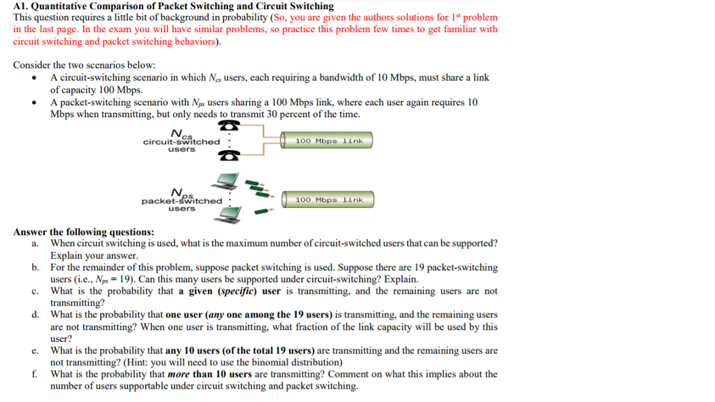 A1. Quantitative Comparison of Packet Switching and | Chegg.com