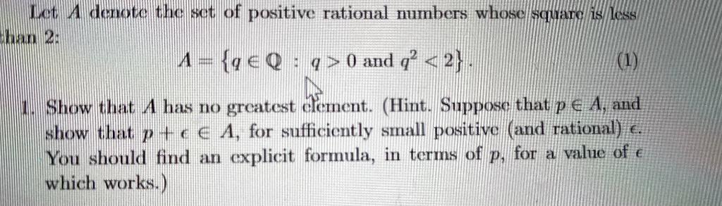 Solved Let A denote the set of positive rational numbers | Chegg.com