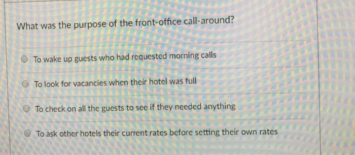 Solved What was the purpose of the front-office call-around? | Chegg.com
