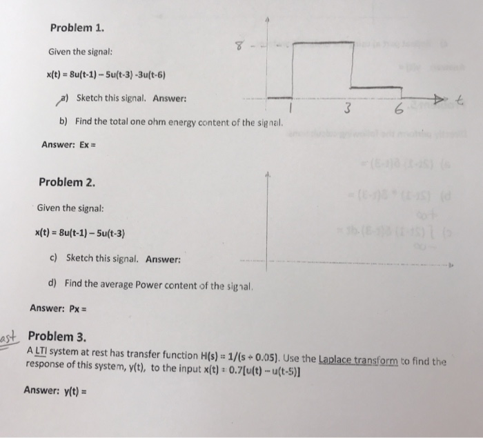 Solved Problem 1. Given the signal: x(t)- | Chegg.com