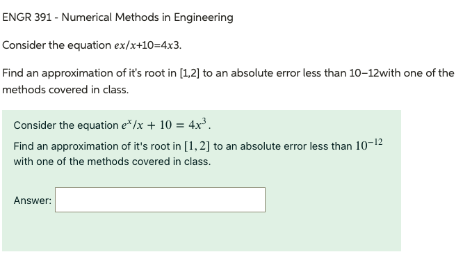 Solved ENGR 391 - Numerical Methods in Engineering Consider | Chegg.com