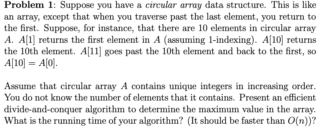 Solved Problem 1: Suppose you have a circular array data | Chegg.com