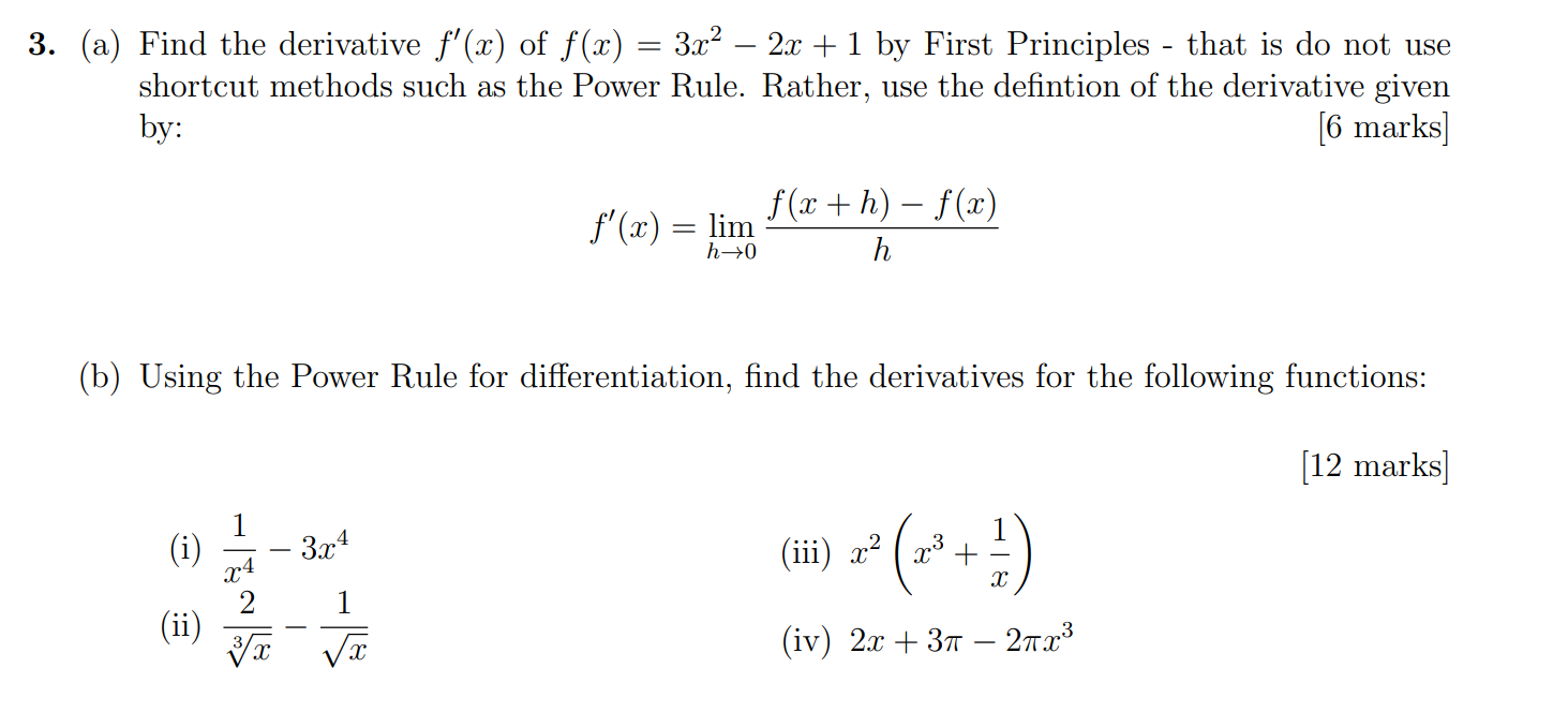 Solved = 3. (a) Find the derivative f'(x) of f(x) = 3x2 – 2x | Chegg.com
